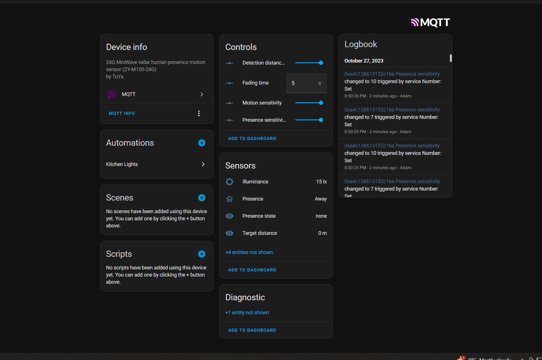 ZY M100 Presence Sensors Not Updating - ONLY LUX SENSOR WORKING · Issue #19448 · Koenkk ...