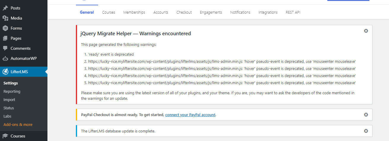 Warnings from jQuery Migrate helper · Issue #1369 · gocodebox/lifterlms · GitHub