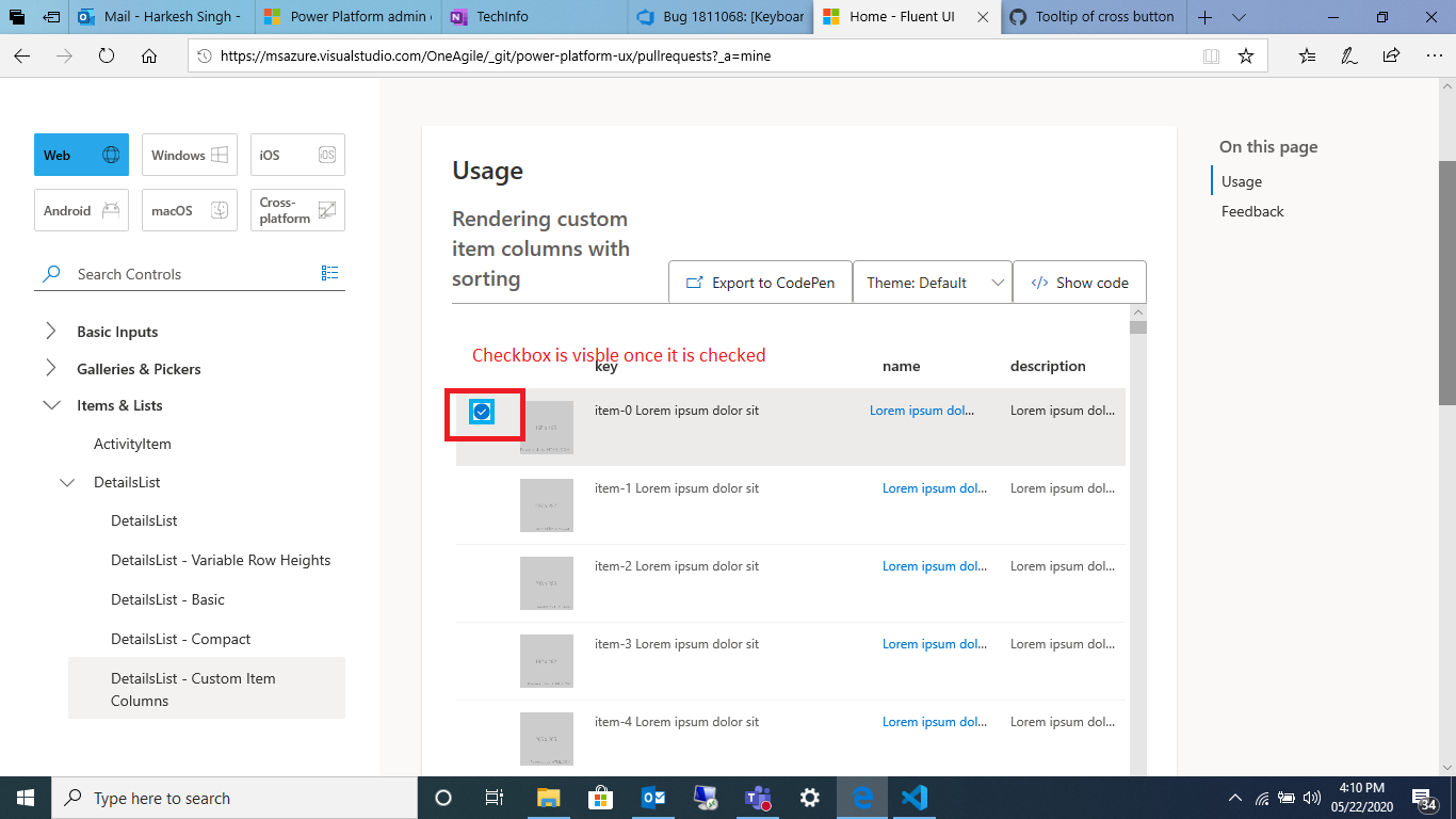 Checkbox is not visible in detailsList once screen reader is on in scan mode · Issue #13287 ...