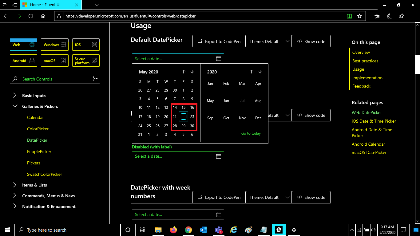 Selected Date In Datepicker On Ui Fabric Is Not Visible On High