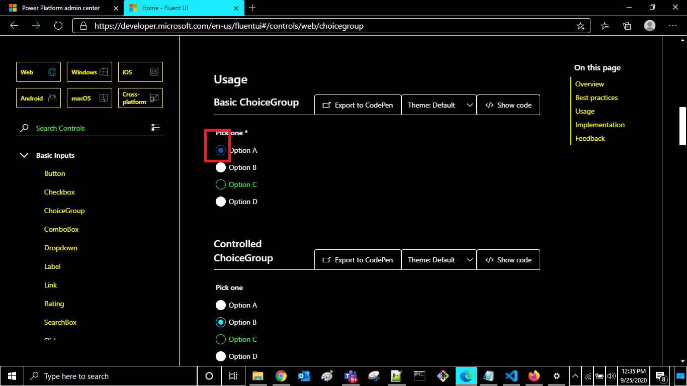 Selected ChoiceGroup button does not appear clearly in high contrast on mouse hover. · Issue ...