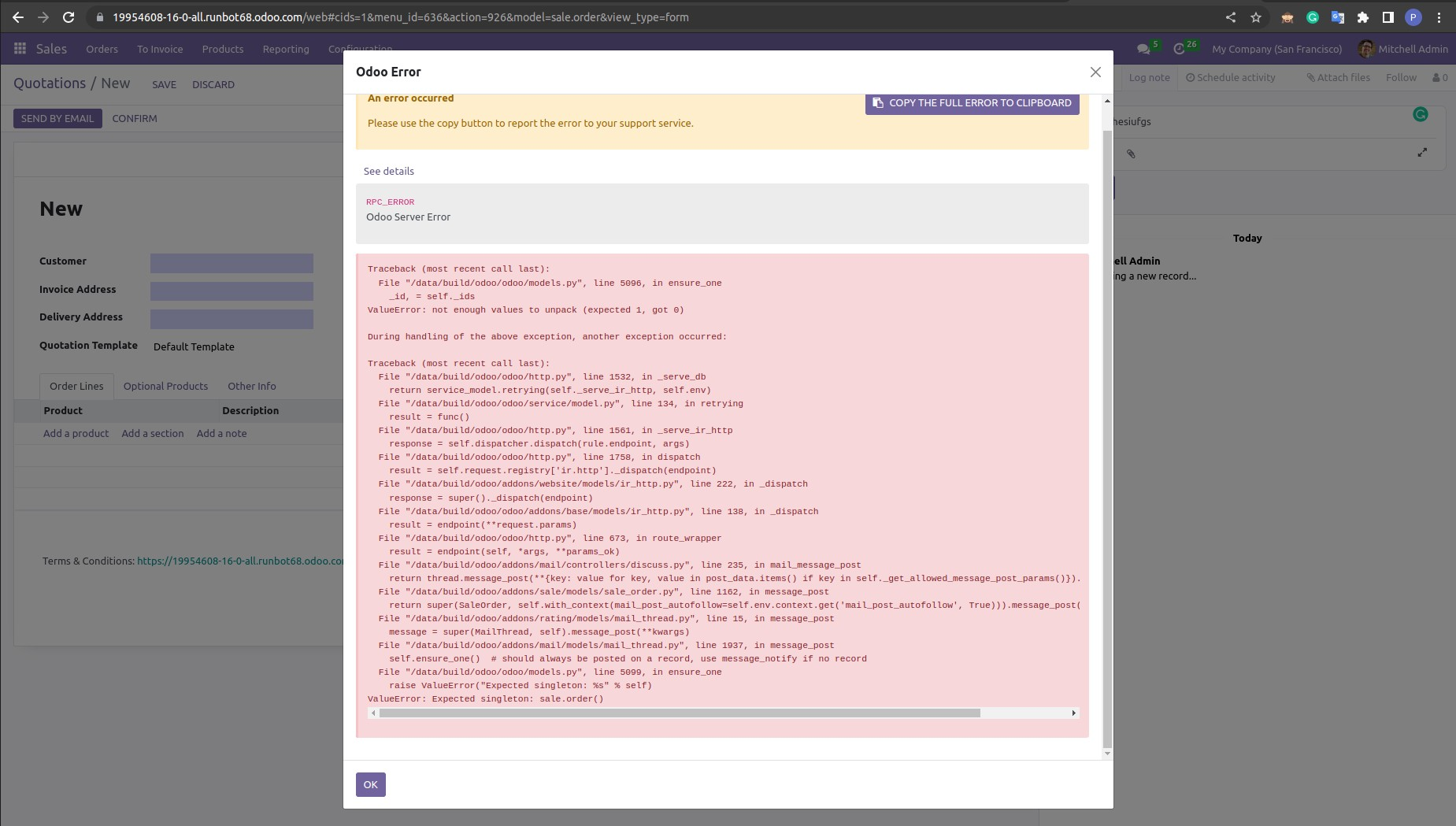 Error come from Log note in Openchatter for New Record · Issue #102227 · odoo/odoo · GitHub