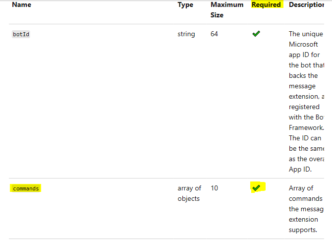 Error while reading manifest.json: App definition with message handler must have command ...