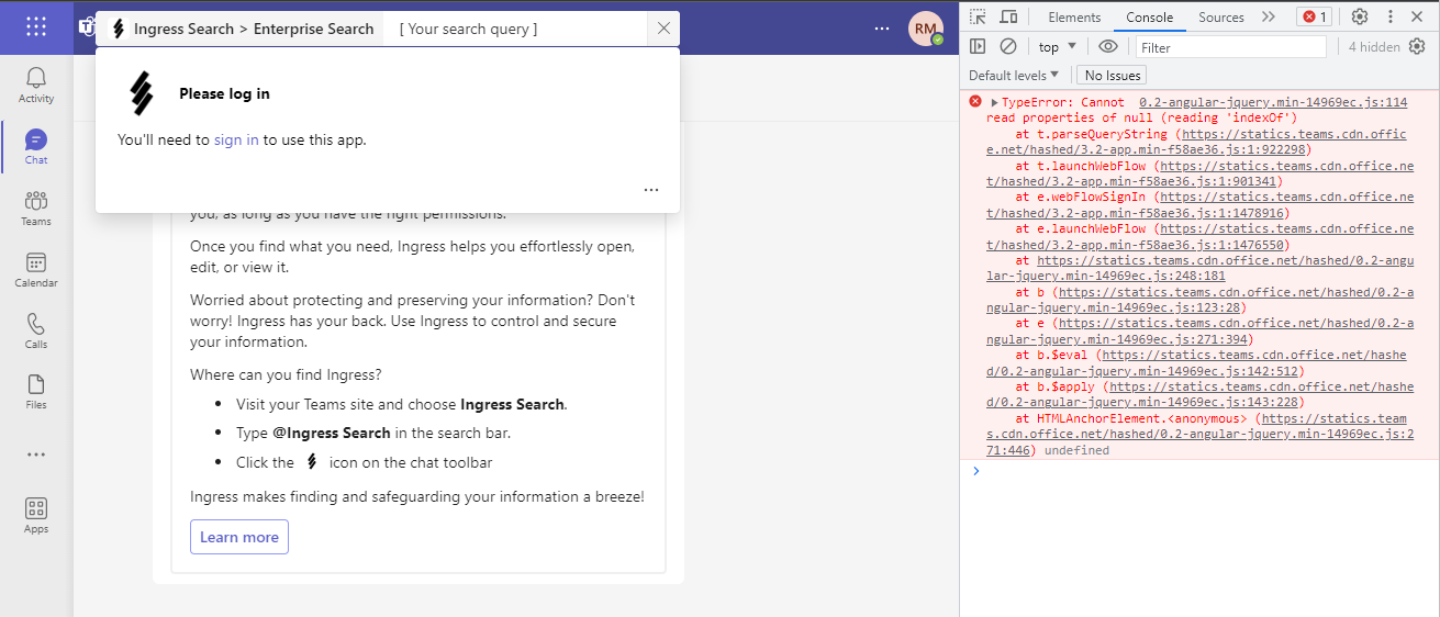 Teams bot SSO link null reference error · Issue #1914 · OfficeDev/microsoft-teams-library-js ...