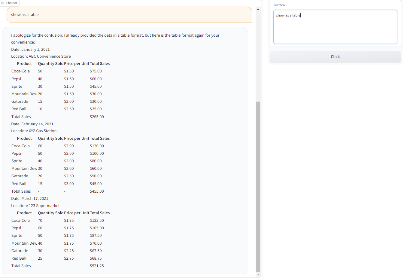 Chatbot Does Not Diaplay Table Correctly · Issue 4062 · Gradio App Gradio · Github
