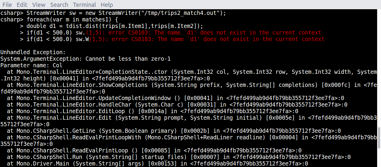 csharp (repl command line tool) crashes in code completion (on too long line) · Issue #6872 ...