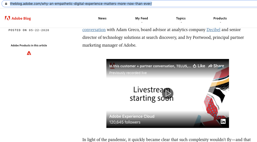 DOTCOM-25665 - Linkedin embedded video doesn't embed · Issue #302 · adobe/theblog · GitHub