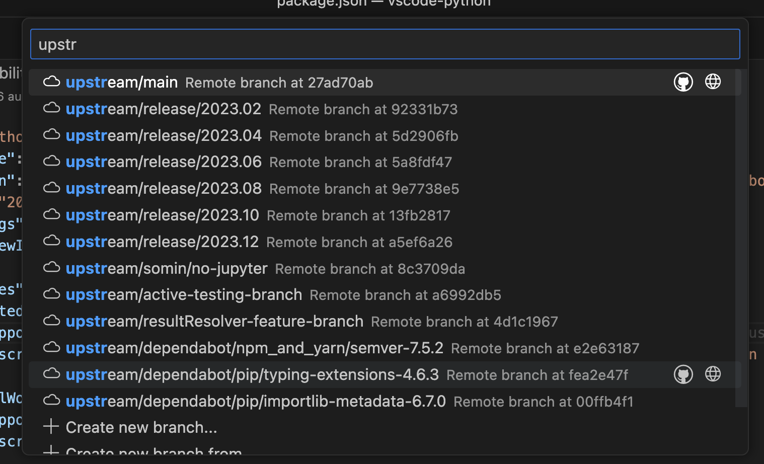 Does not show all upstream branches · Issue #5010 · microsoft/vscode-pull-request-github · GitHub