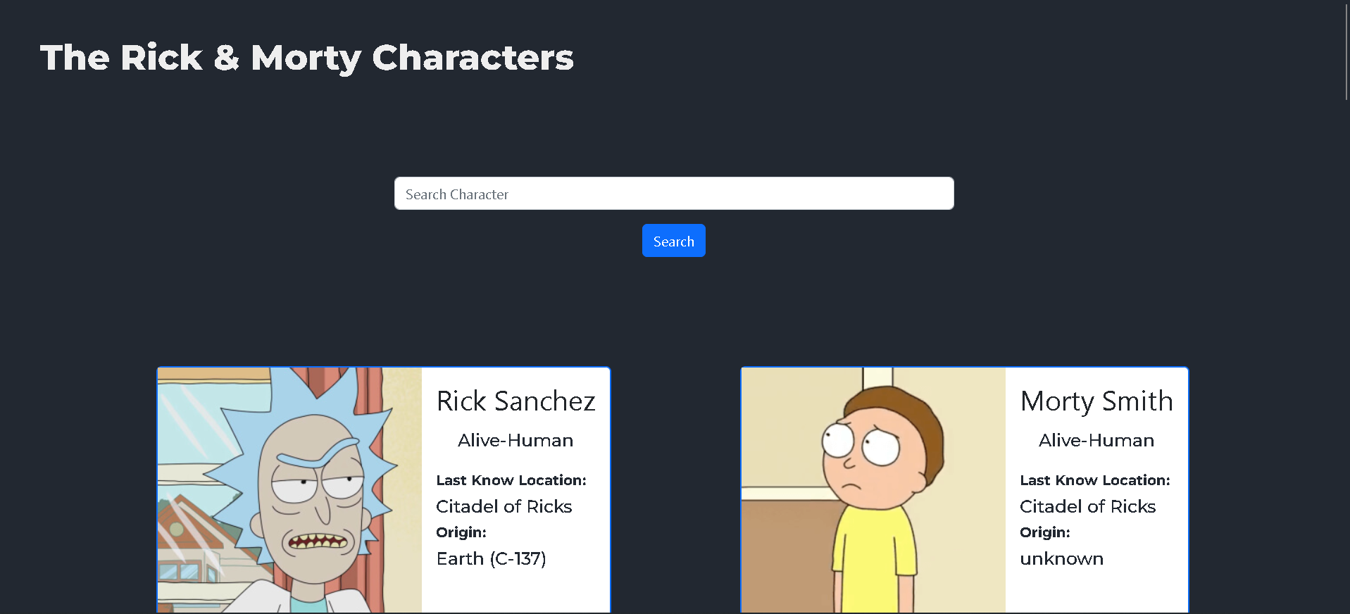 GitHub - farazabir/The-RickMorty-Characters: A react app with a search bar that will help user ...