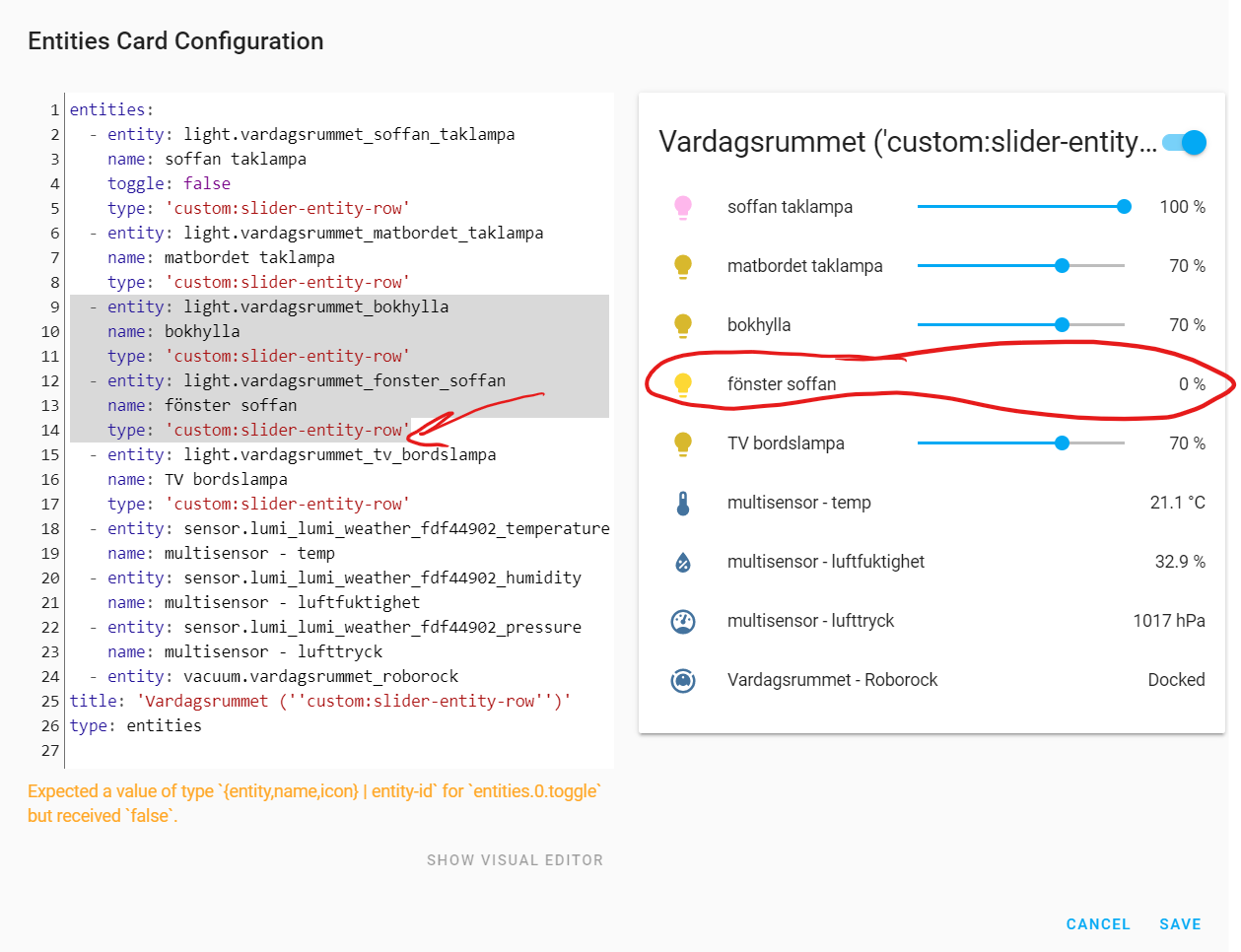 Slider not displayed for entities with nordic characters in friendly ...