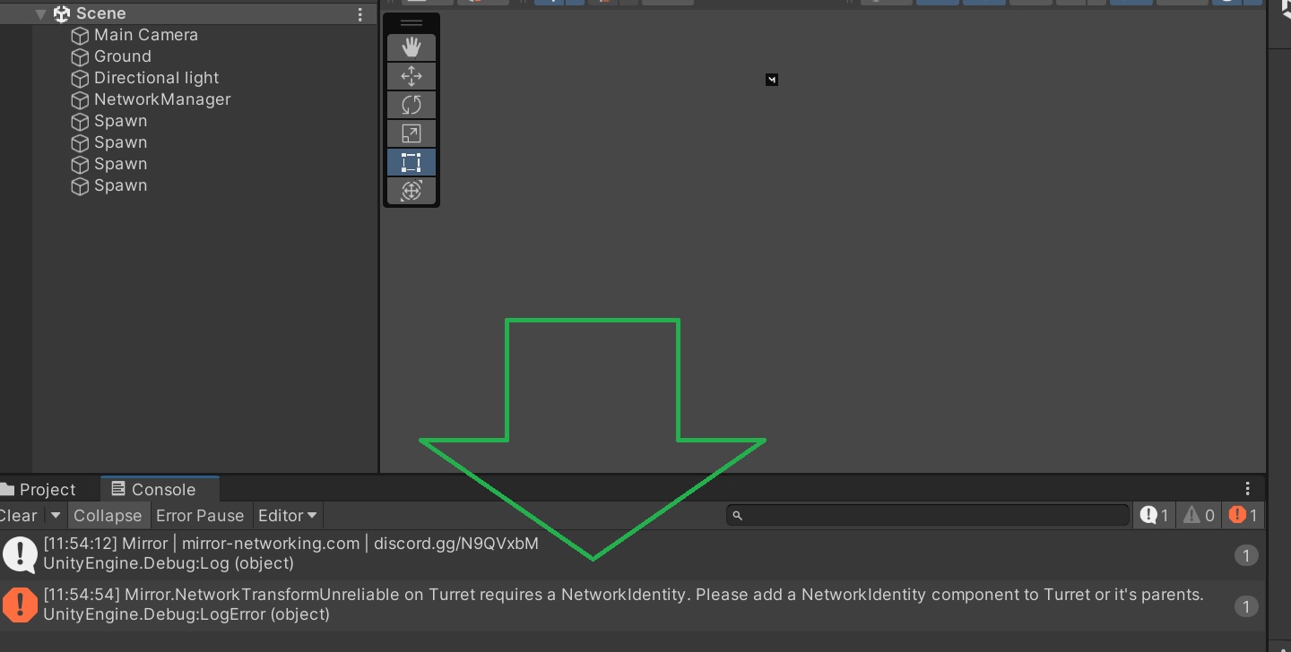 Error "Mirror.NetworkTransform on Turret requires a NetworkIdentity ...