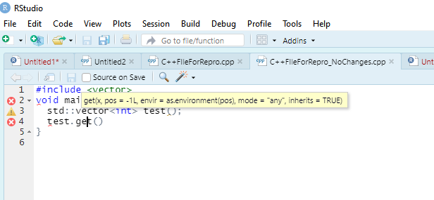 Hovering the cursor over a get() method in a C++ source file displays ...