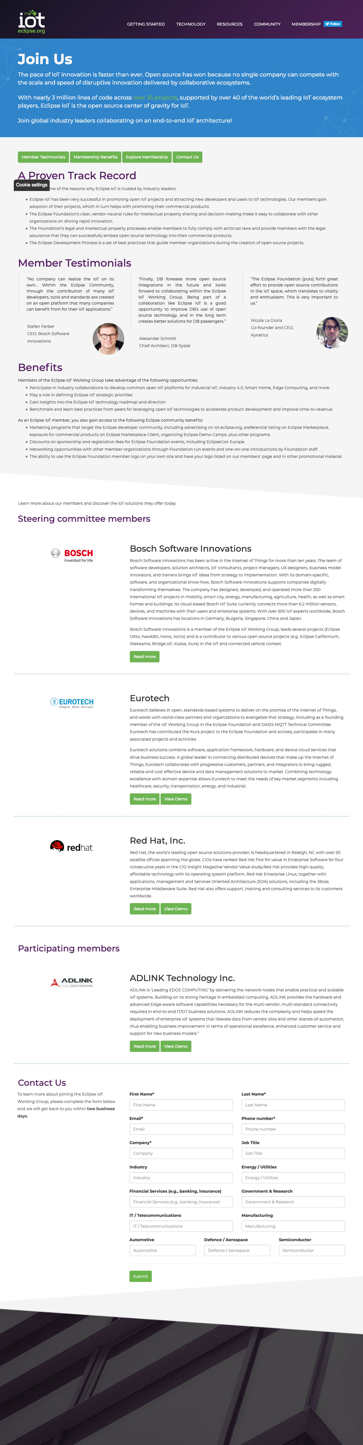 Add Contact Form to IoT Member Benefits Page - https://iot.eclipse.org/working-group/#members ...