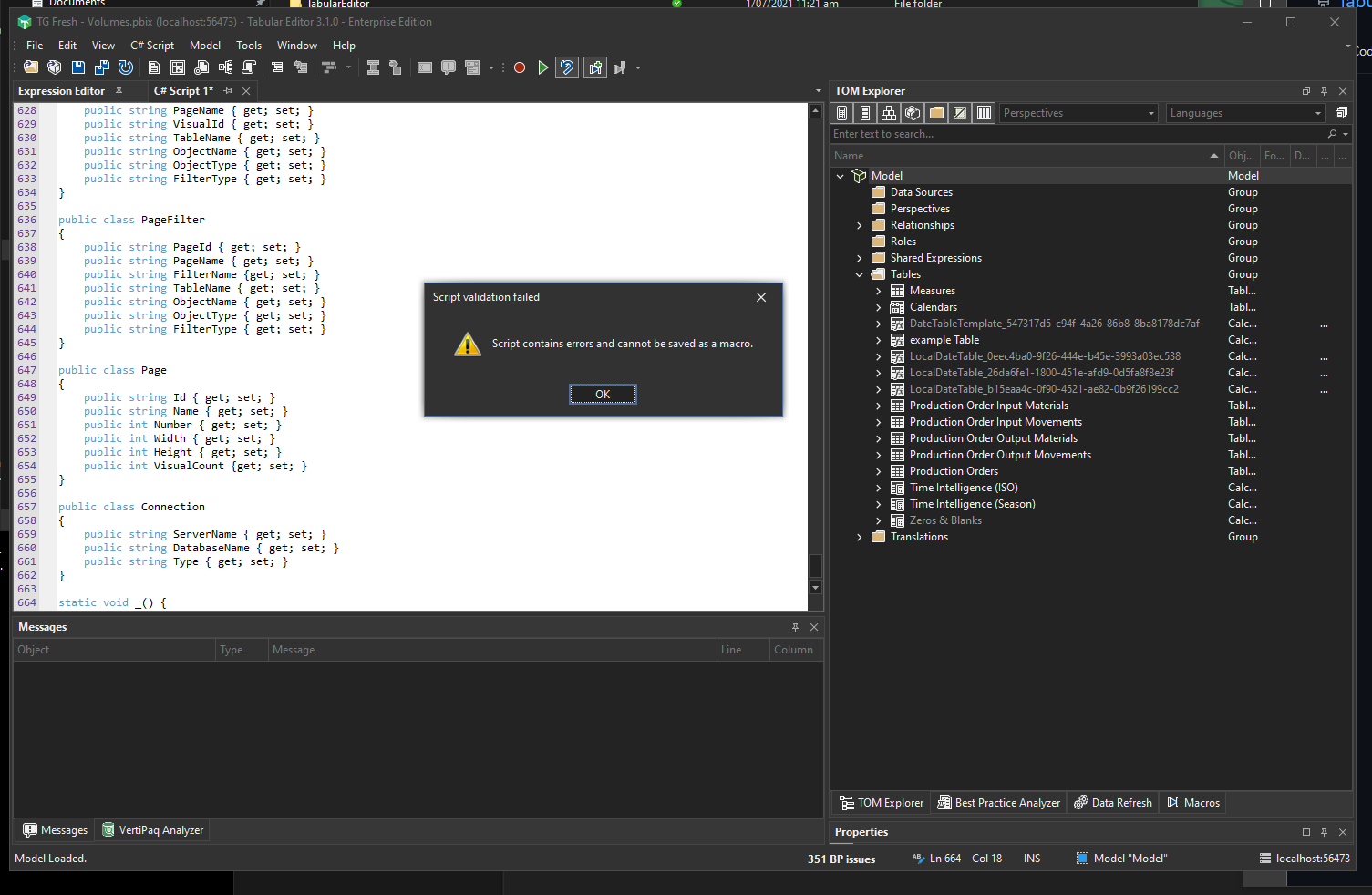 C# script will run, but won't save · Issue #208 · TabularEditor/TabularEditor3 · GitHub