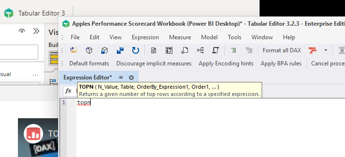 TOPN function doesn't exist in auto-complete · Issue #529 · TabularEditor/TabularEditor3 · GitHub