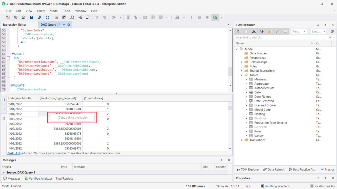 Debugger doesn't work with this Perf. Analyser DAX query · Issue #631 · TabularEditor ...