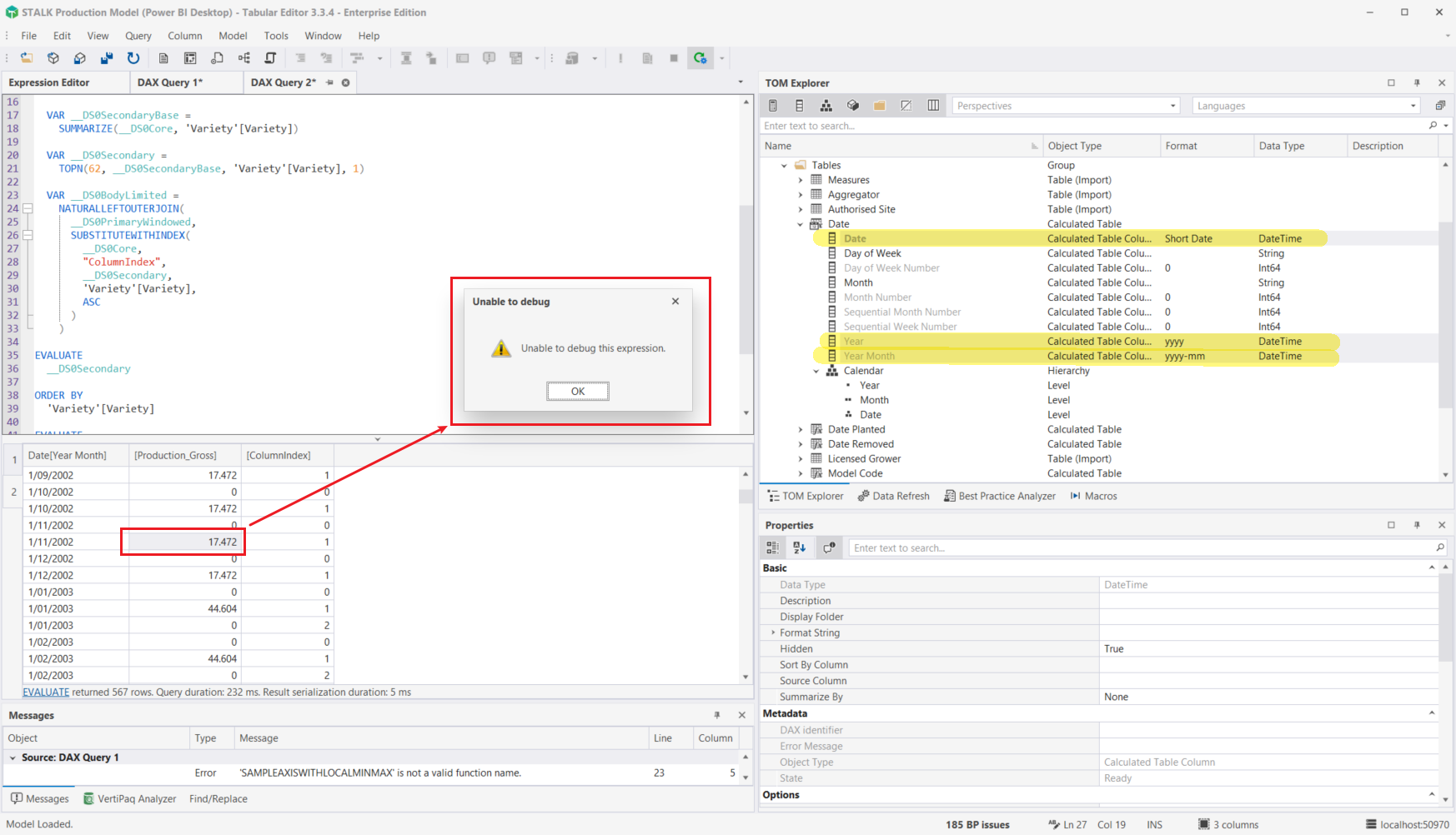 Debugger doesn't work with this Perf. Analyser DAX query · Issue #631 · TabularEditor ...