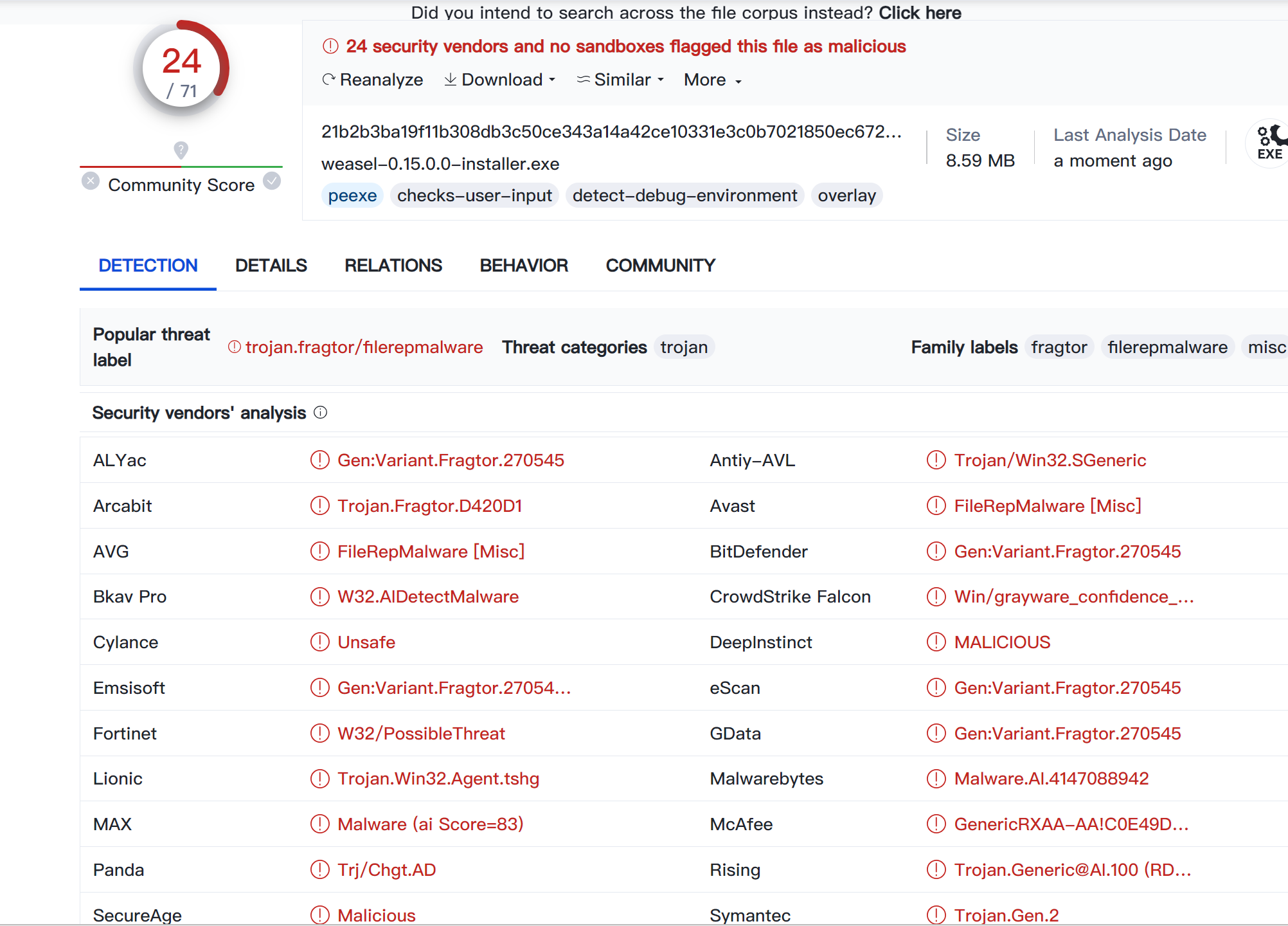 0.15.0版本安裝程序被Symantec Endpoint Protection識別爲木馬 · Issue #914 · rime/weasel · GitHub