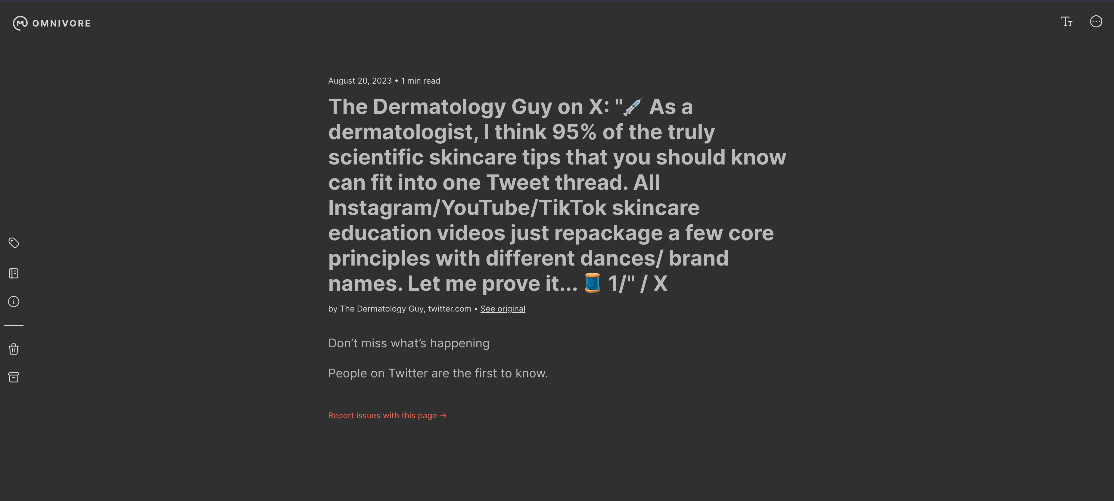 Twitter Thread Not Saved Correctly With Chrome Extension · Issue 2676 · Omnivore App Omnivore