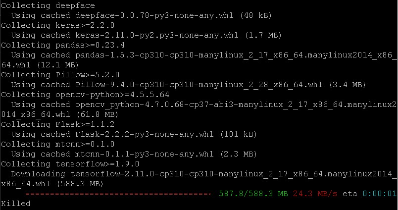 Deepface being killed in python:3.8-slim container · Issue #366 · serengil/deepface · GitHub