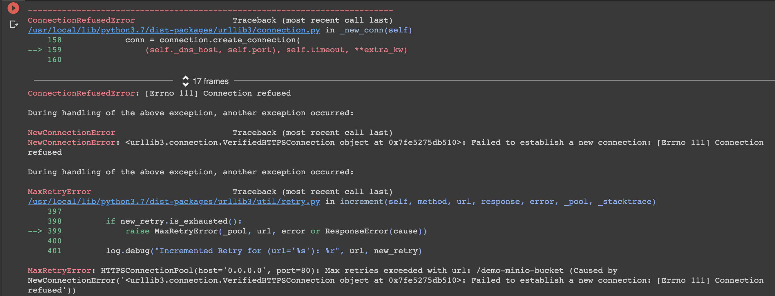 Failed to establish a new connection: [Errno 111] Connection refused · Issue #11794 · minio ...