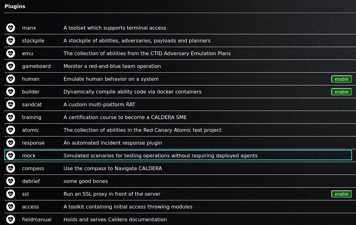 How to disable the "mock" plugin? · Issue #2242 · mitre/caldera · GitHub