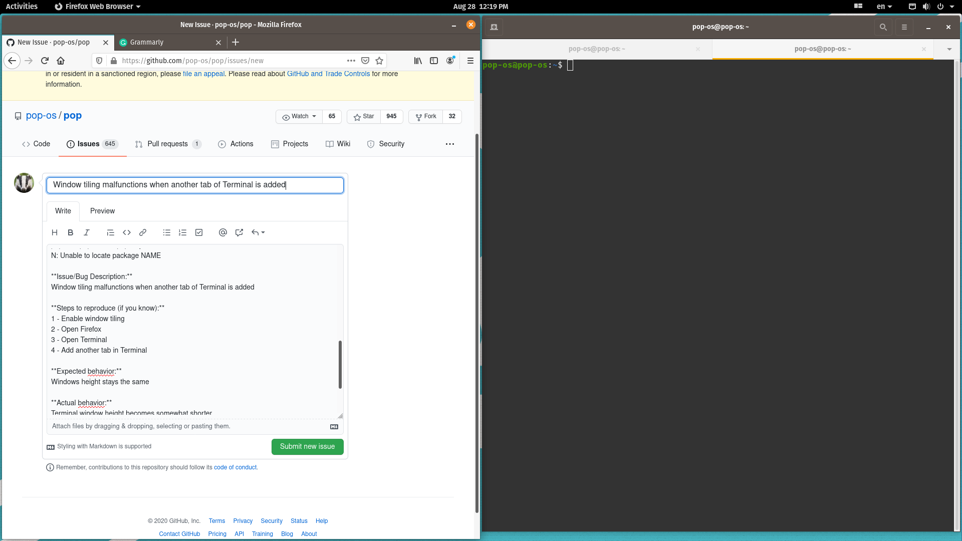 Window tiling malfunctions when another tab of Terminal is added · Issue #1207 · pop-os/pop · GitHub