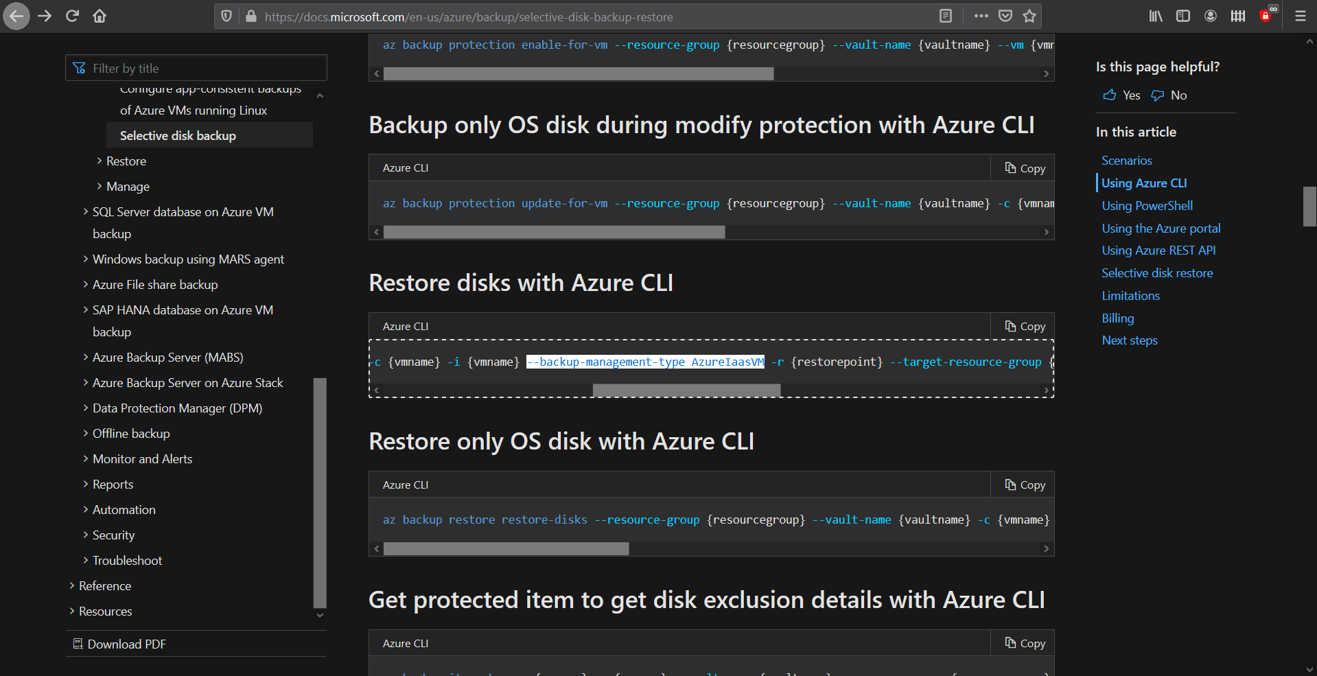 Feedback for Selective disk backup and restore for Azure virtual machines · Issue #62731 ...
