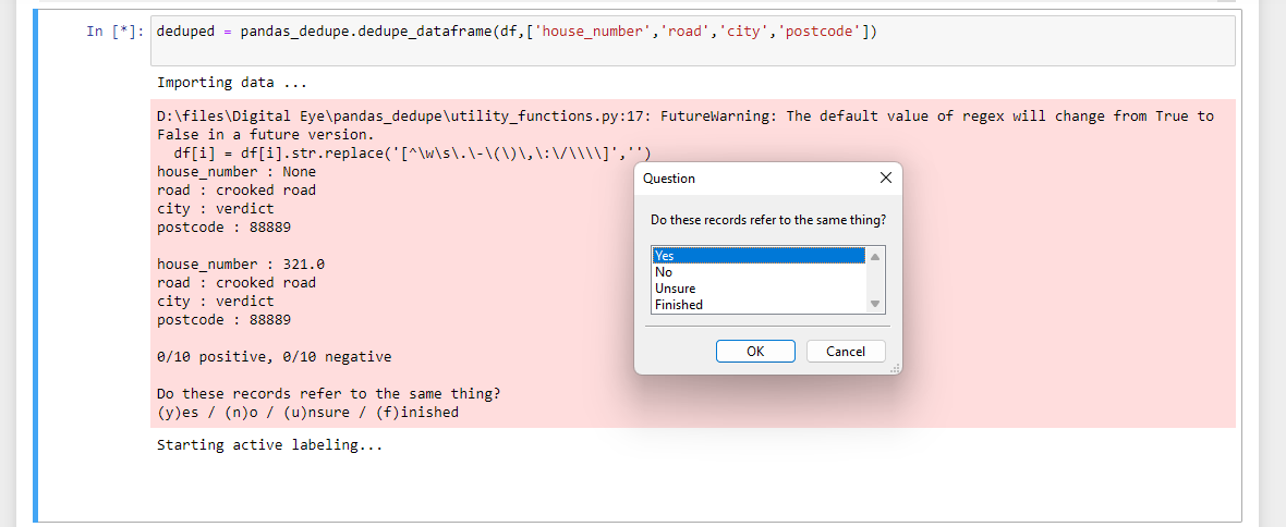 dedupe Is Not Opening Question window To Provide Label · Issue #1137 ...