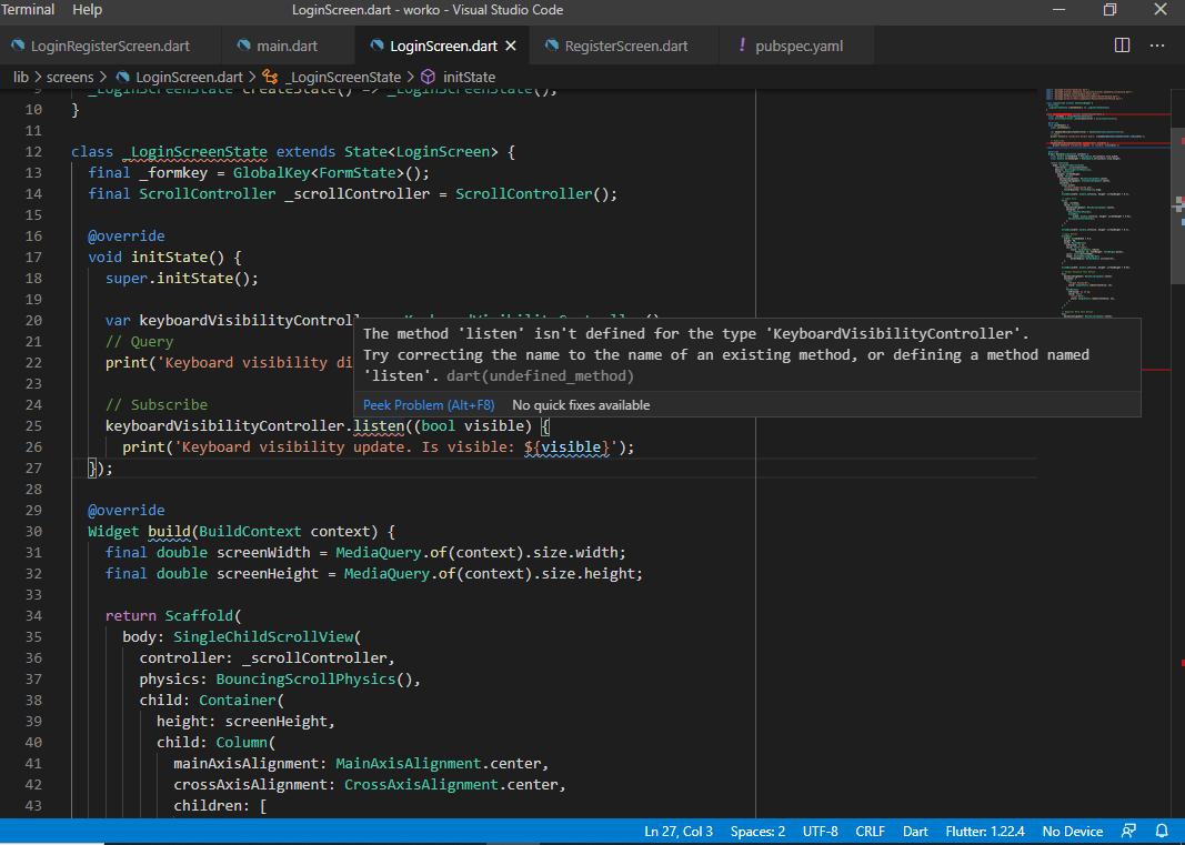 The method 'listen' isn't defined for the type ...