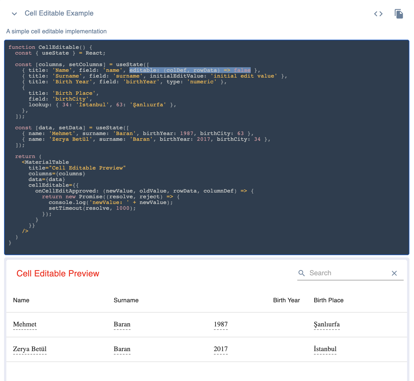 Cell Editable not working · Issue #2760 · mbrn/material-table · GitHub