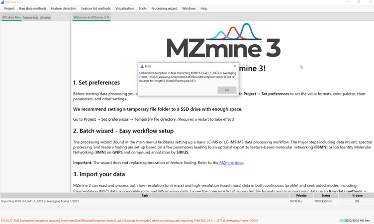 Can not open the ion mobility data file in MZmine 3 · Issue #873 · mzmine/mzmine · GitHub