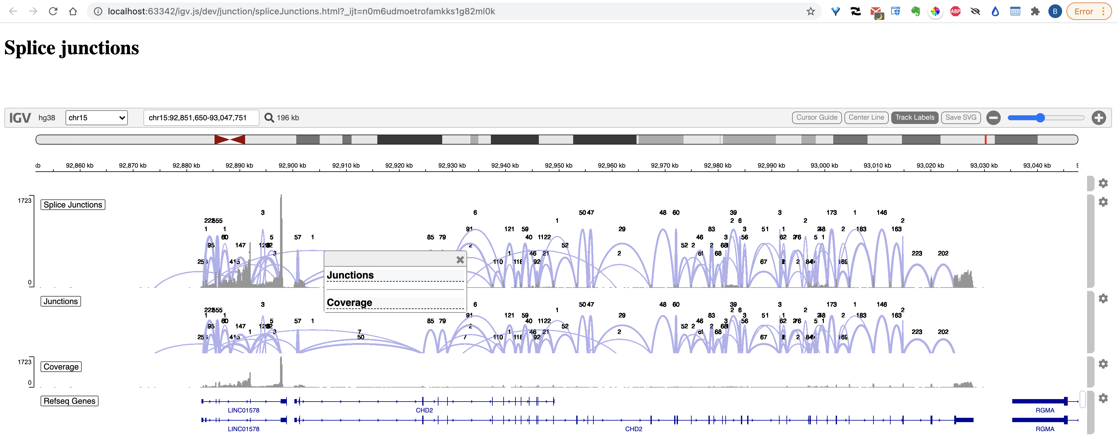 spliceJunction track - popup and appearance issues · Issue #1406 ...