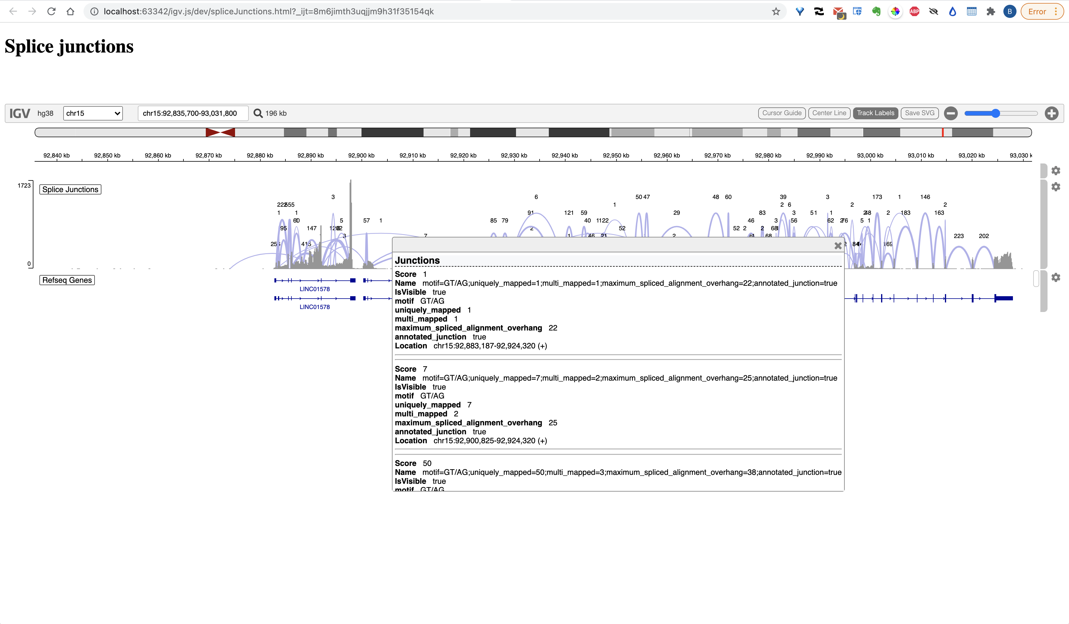 spliceJunction track - popup and appearance issues · Issue #1406 · igvteam/igv.js · GitHub