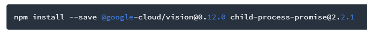 npm install --save @google-cloud/vision@0.12.0 child-process-promise@2.2.1 +++ seems to not work ...