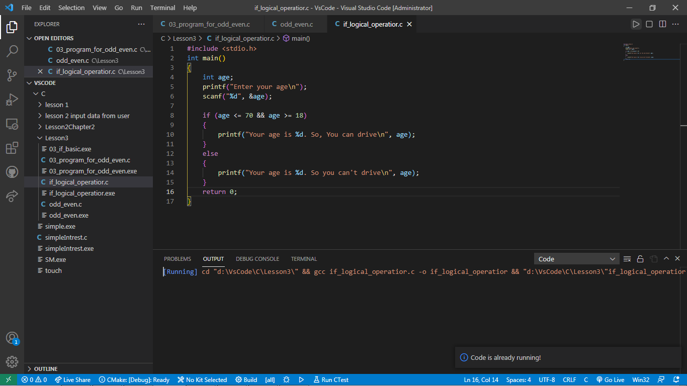 Code runner extension said Code is already running in When I write user input code in C ...
