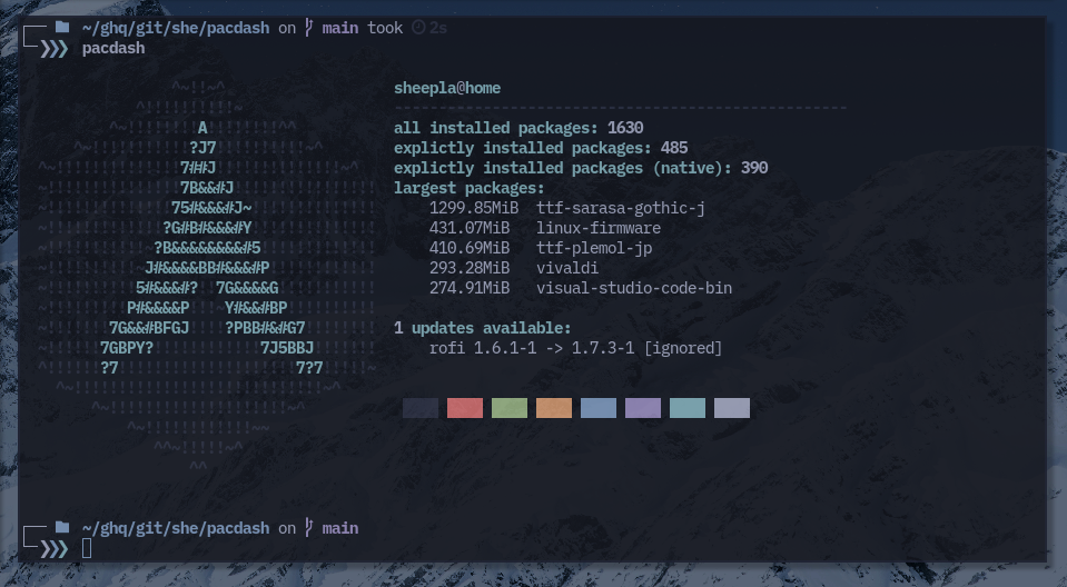 GitHub - sheepla/pacsummary: 🔺 show pacman summary with ascii art