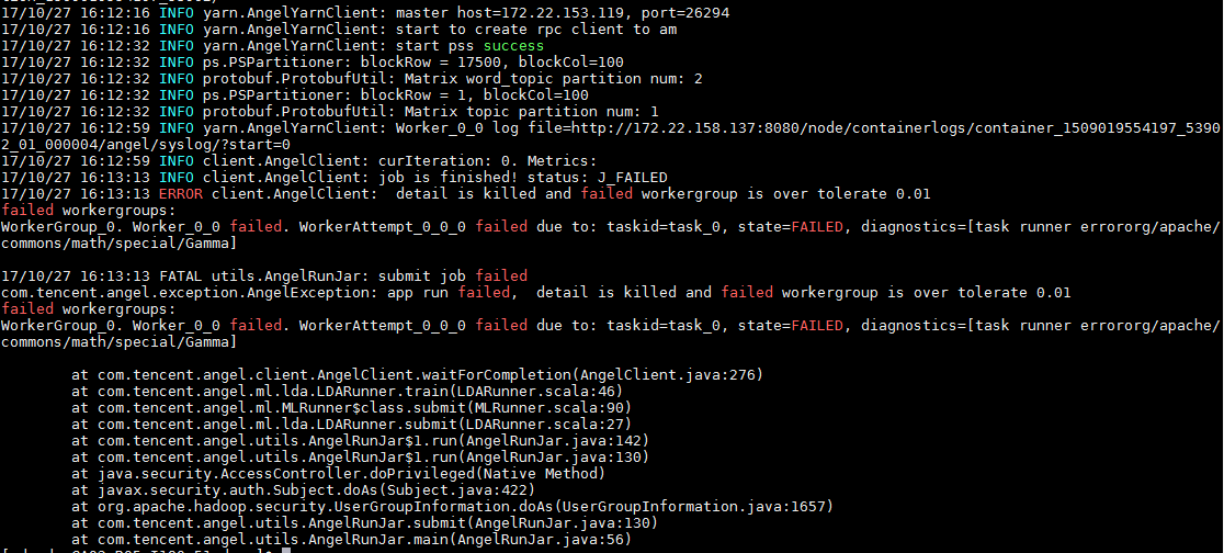 Angel lda* "apache/commons/math/special/Gamma" error? · Issue #237 · Angel-ML/angel · GitHub