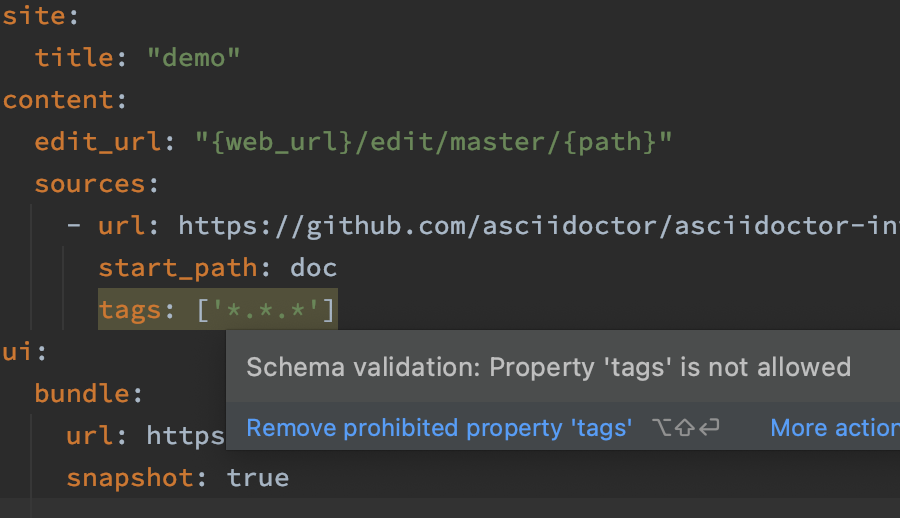 Schema validation: Property 'tags' is not allowed · Issue #646 · asciidoctor/asciidoctor ...