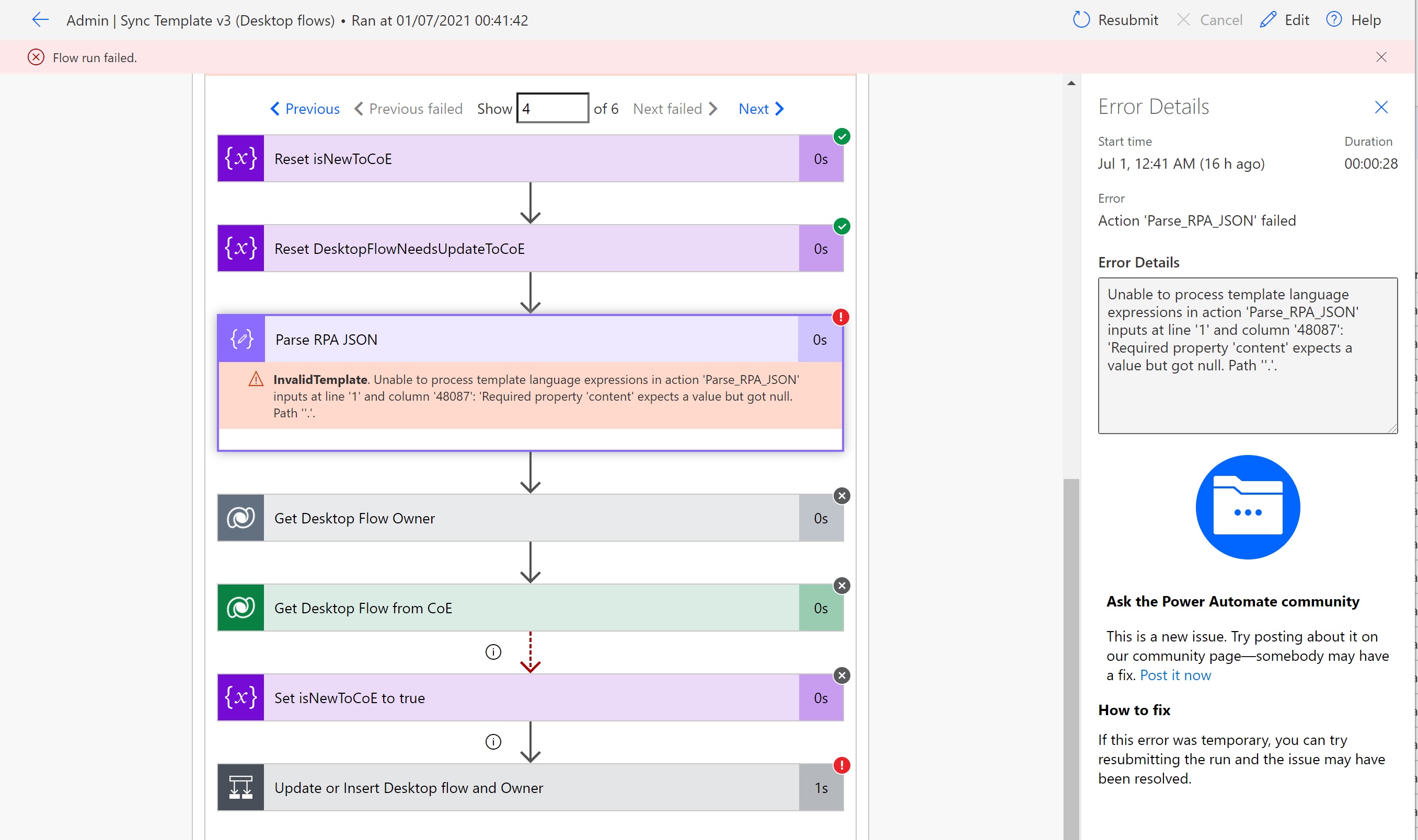 [CoE Starter Kit - BUG] Desktop Flows sync flow fails at Parse RPA JSON step · Issue #725 ...
