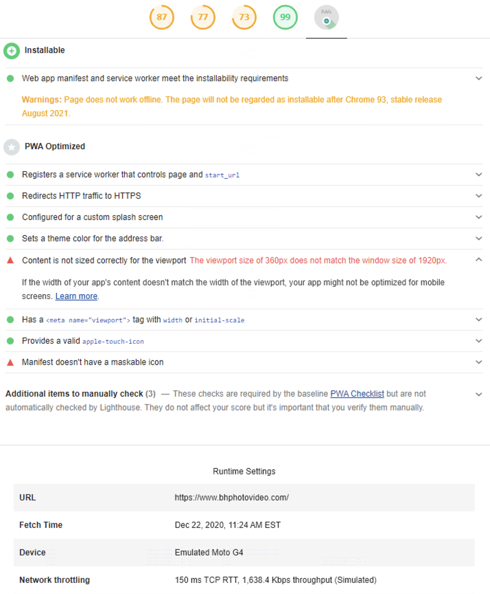 LH v7: Incorrect offline warning with passed Offline Audit · Issue #11869 · GoogleChrome ...