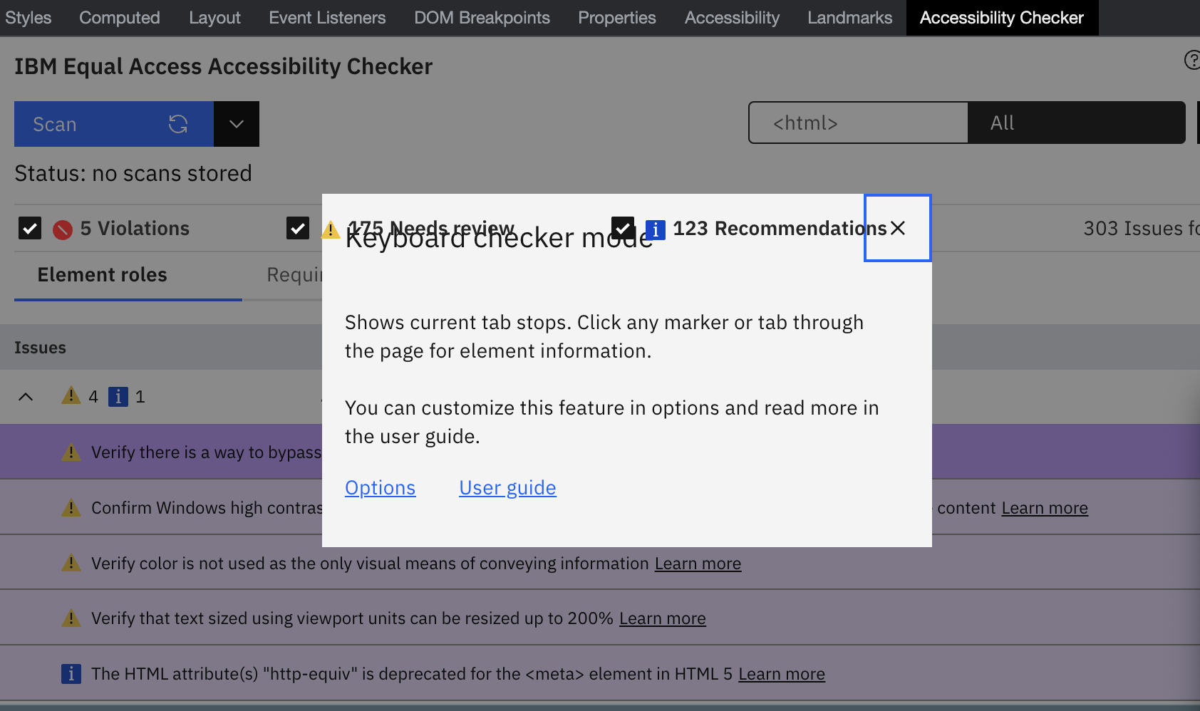 [BUG]: Keyboard checker mode popup is not showing correctly · Issue #1145 · IBMa/equal-access ...