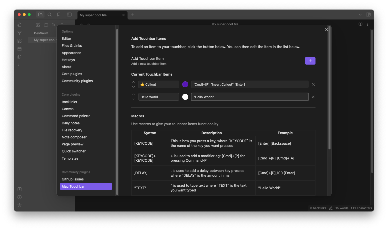 GitHub - Frostplexx/obsidian-touchbar-macros: Easily create macros and add them to your Touch ...