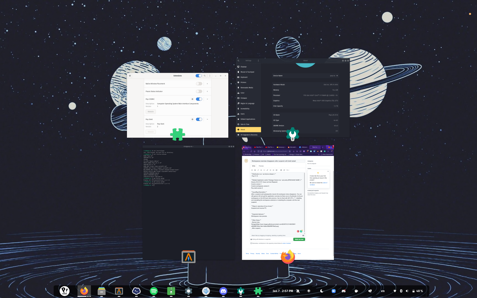 Workspaces overview disappears after suspend until extension / shell restarted · Issue #35 · pop ...