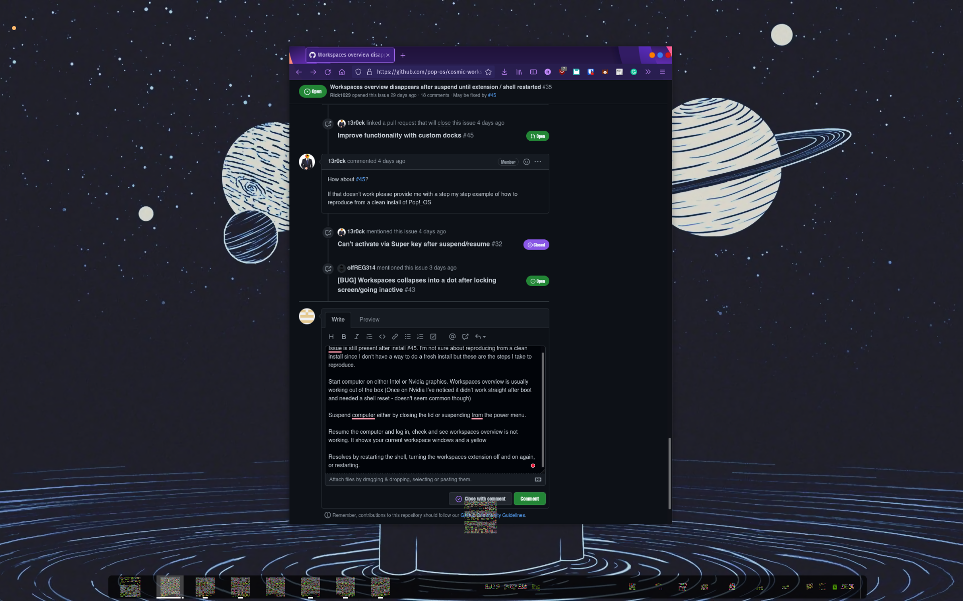 Workspaces overview disappears after suspend until extension / shell ...