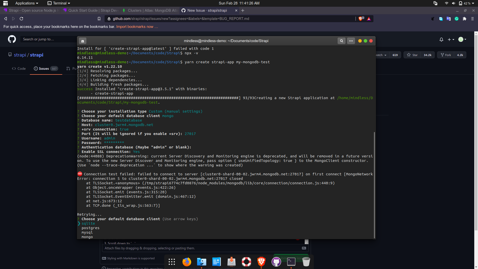 Strapi Projects is not create with MongoDB atlas · Issue #9544 · strapi/strapi · GitHub