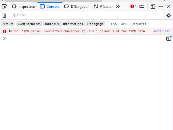 Firefox - Server web UI - Error: JSON.parse: unexpected character at line 1 column 1 of the JSON ...