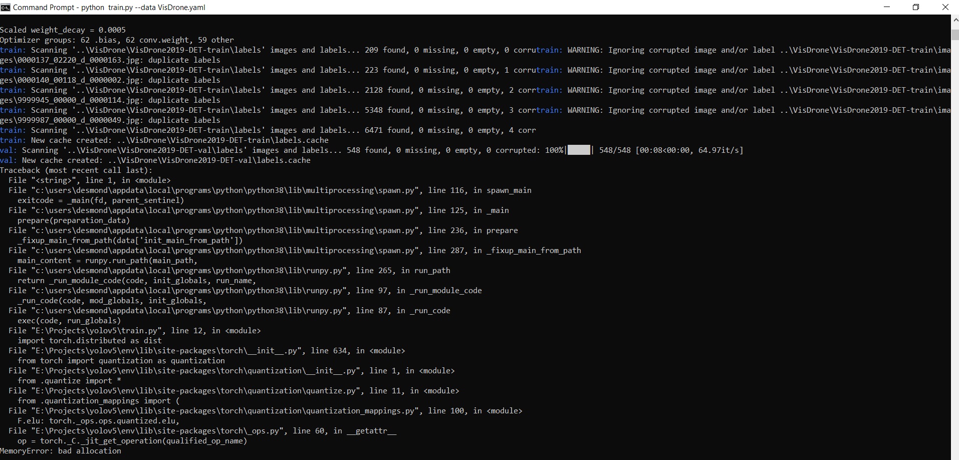 Train VisDrone Error on Win10 · Issue #3256 · ultralytics/yolov5 · GitHub