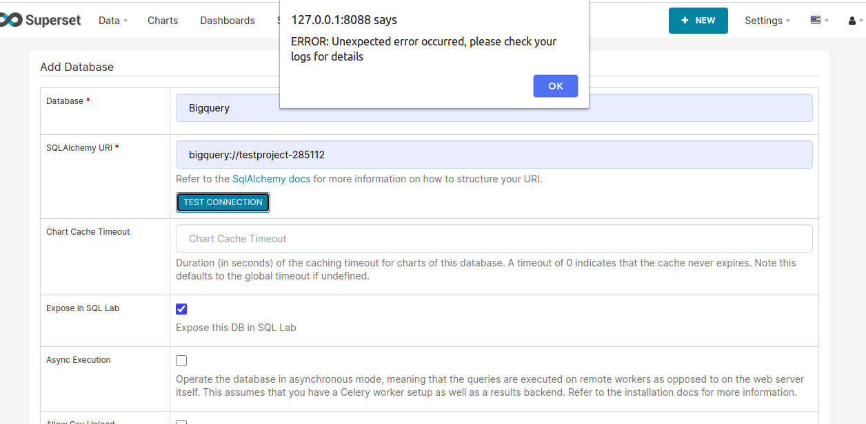 Bigquery Connection Attribute Error · Issue 14068 · Apachesuperset