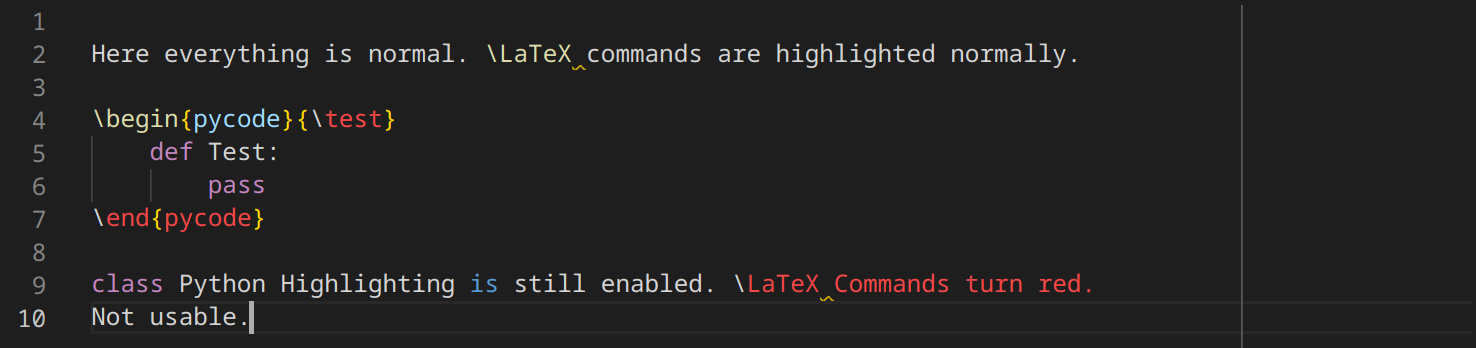 Highlighting `pycode` env breaks when using command in argument. · Issue #2885 · James-Yu/LaTeX ...